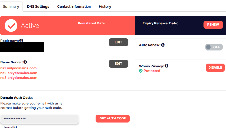 How to retrieve my Authorization Code from my User account? – OnlyDomains